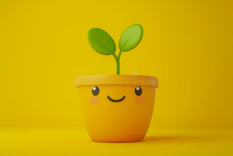 A Cartoon Plant is Sitting in a Yellow Pot Stock Photo - Image of ideas ...