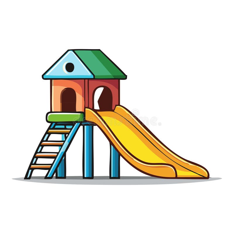 Cartoon Playground Slide with Tower Ladder and Covered Platform ...