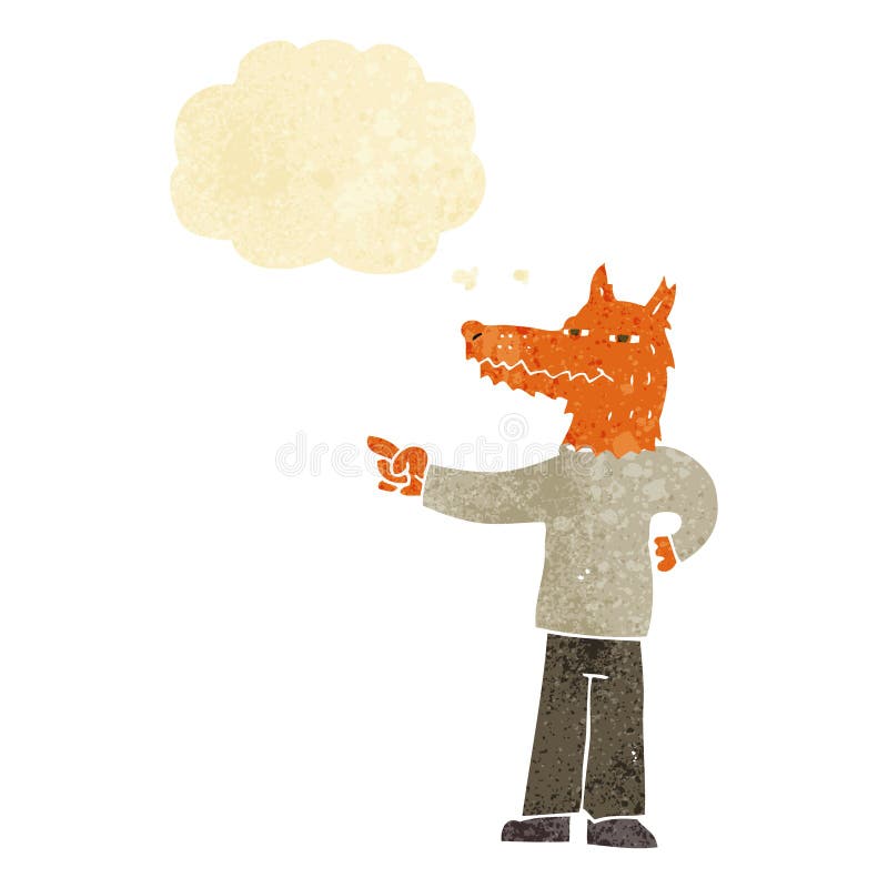 Cartoon Pointing Fox Man with Thought Bubble Stock Illustration ...