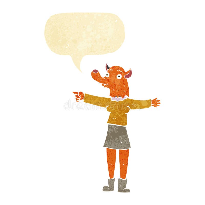 Cartoon Pointing Fox Woman with Speech Bubble Stock Illustration ...