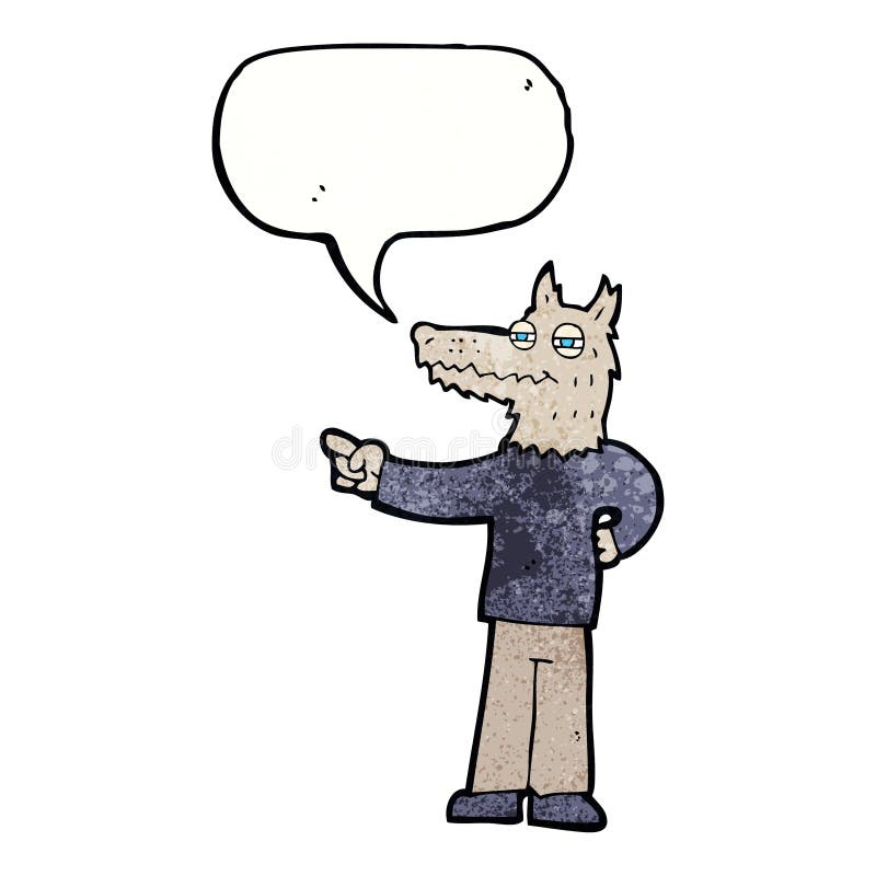 Cartoon Pointing Wolf Man with Speech Bubble Stock Illustration ...