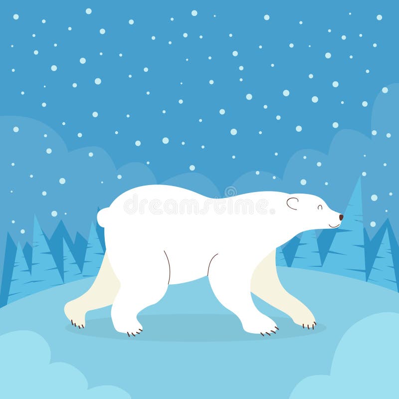 Cartoon Polar White Bear Winter Cold Forest Stock Vector - Illustration ...