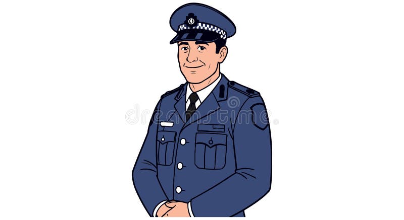 Cartoon Police Officer in Uniform with a Hat and Tie Stock Illustration ...