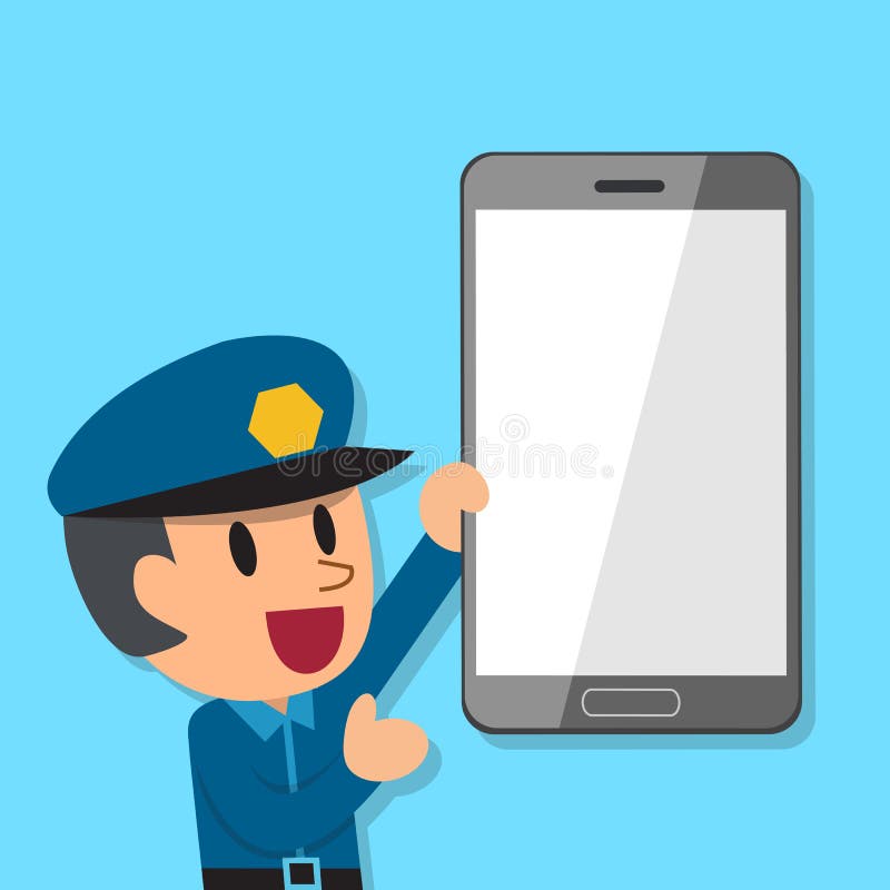 Cartoon Policeman and Smartphone Stock Vector - Illustration of male ...