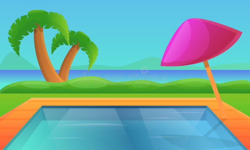 Cartoon Pool by the Sea in a Tropical Country Stock Illustration ...