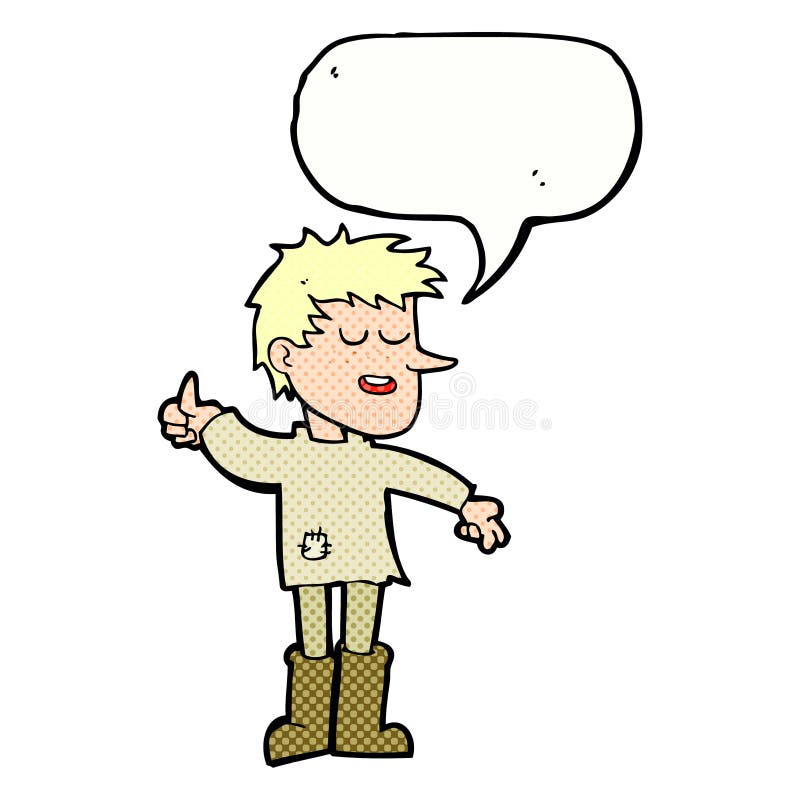 Cartoon Poor Boy with Positive Attitude with Speech Bubble Stock ...