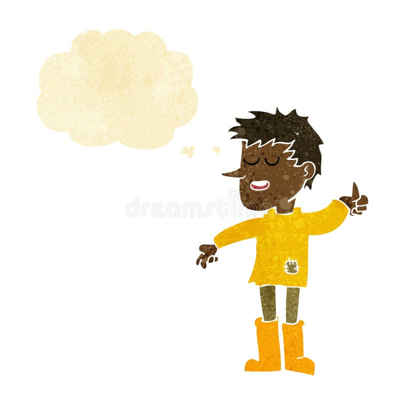 Cartoon Poor Boy with Positive Attitude with Thought Bubble Stock ...