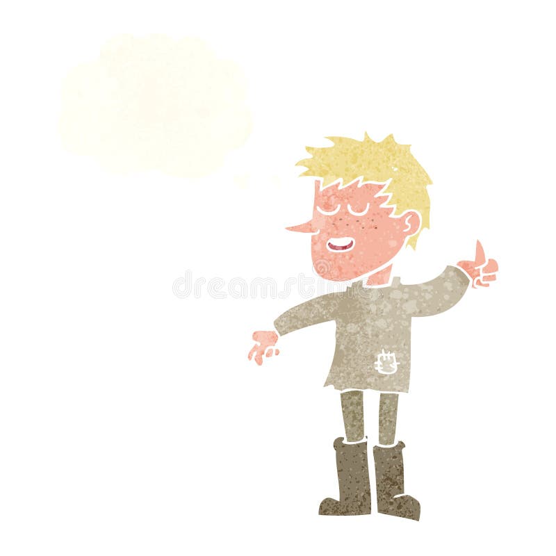 Cartoon Poor Boy with Positive Attitude with Thought Bubble Stock ...