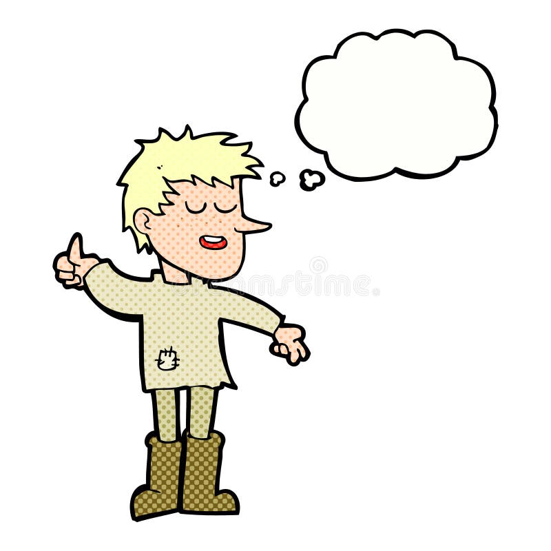 Cartoon Poor Boy with Positive Attitude with Thought Bubble Stock ...