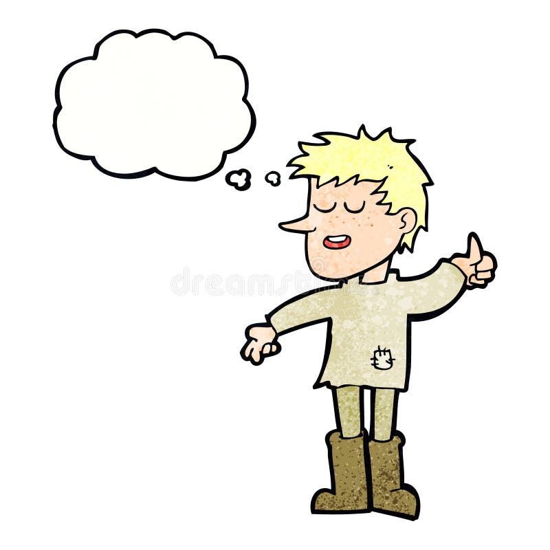 Cartoon Poor Boy with Positive Attitude with Thought Bubble Stock ...