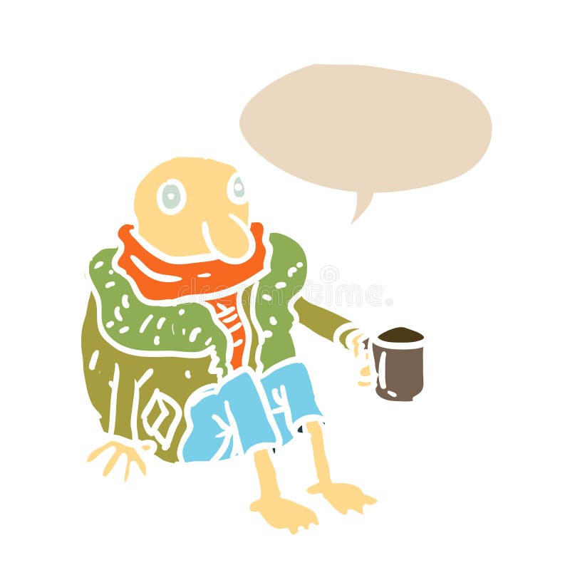 Cartoon Boy in Poor Clothing Giving Thumbs Up Symbol with Though Stock ...