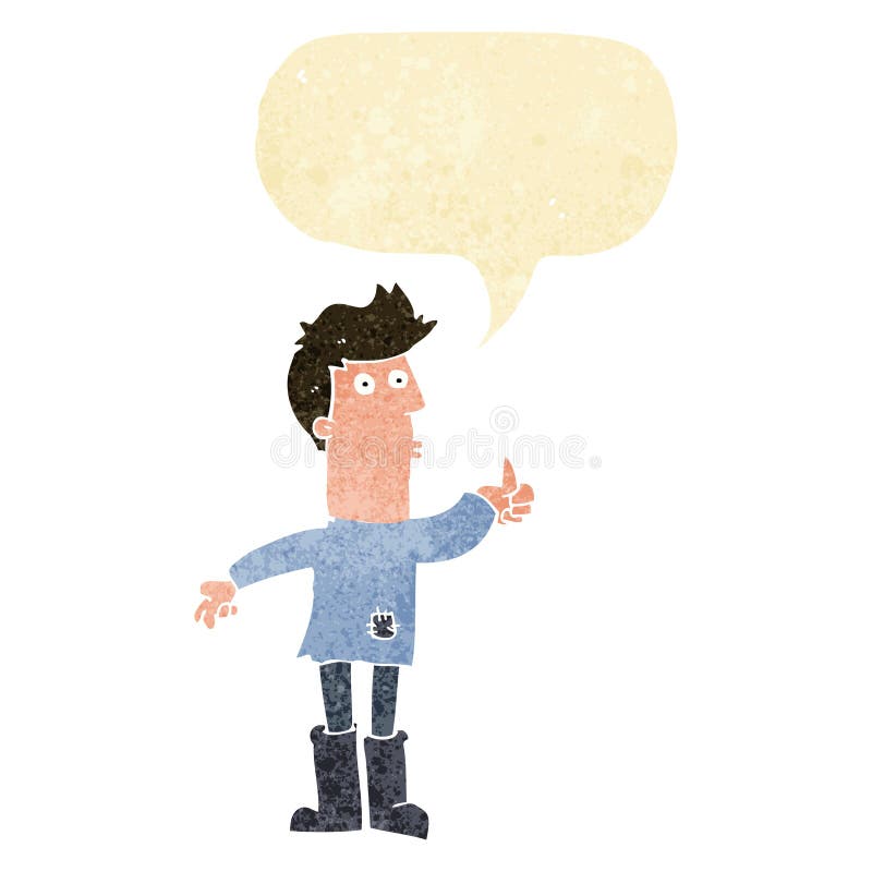Cartoon Boy in Poor Clothing Giving Thumbs Up Symbol with Though Stock ...