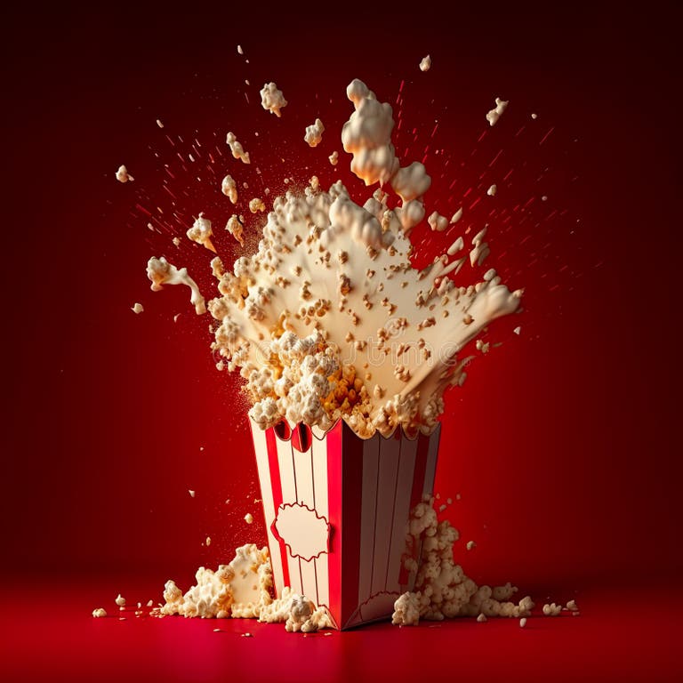 Cartoon of Popcorn Box Exploding on a Red Background Stock Illustration ...