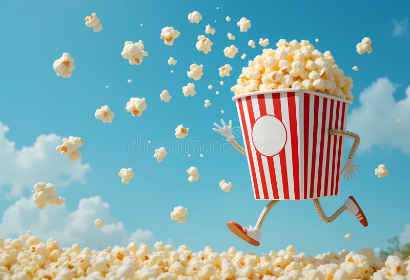 Cartoon Popcorn Bucket Running Across Popcorn Field Stock Illustration ...