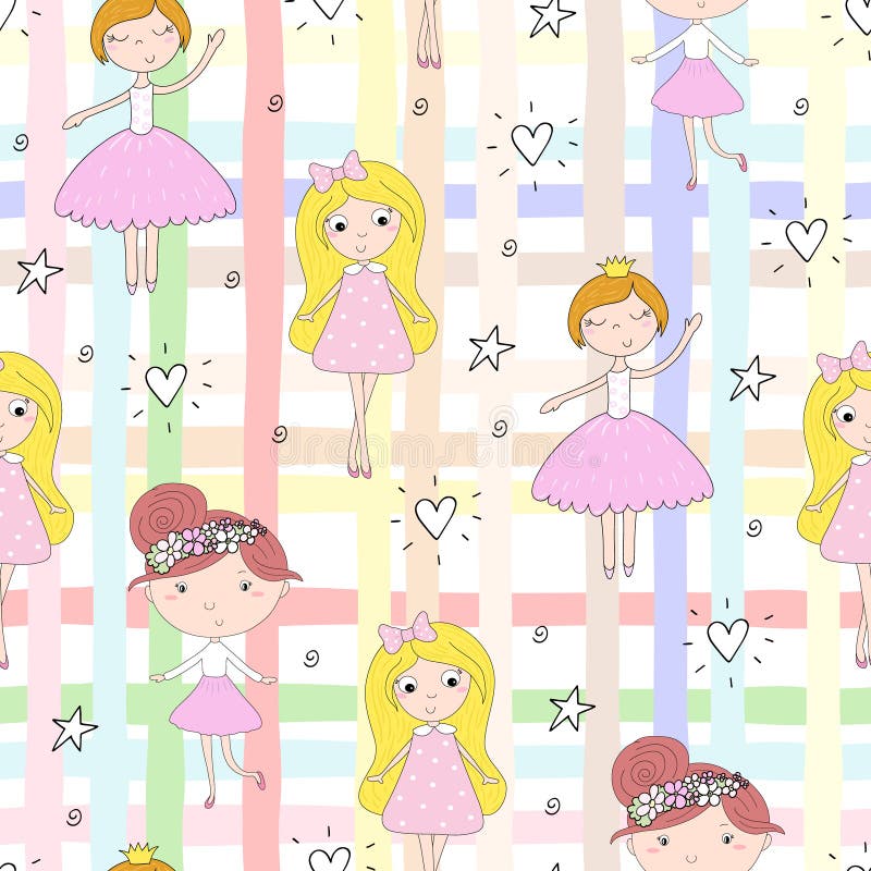 Cartoon Positive Seamless Pattern with Cute Girls Stock Vector ...