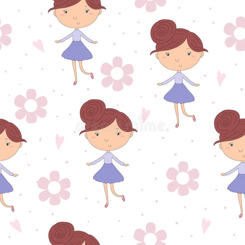 Cartoon Positive Seamless Pattern with Cute Girls Stock Vector ...