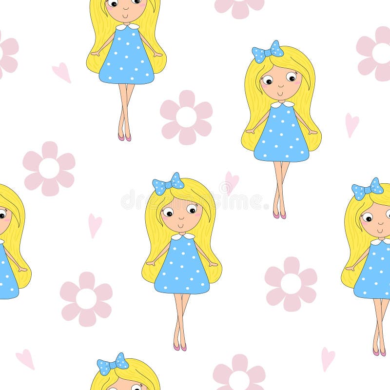 Cartoon Positive Seamless Pattern with Cute Girls Stock Vector ...