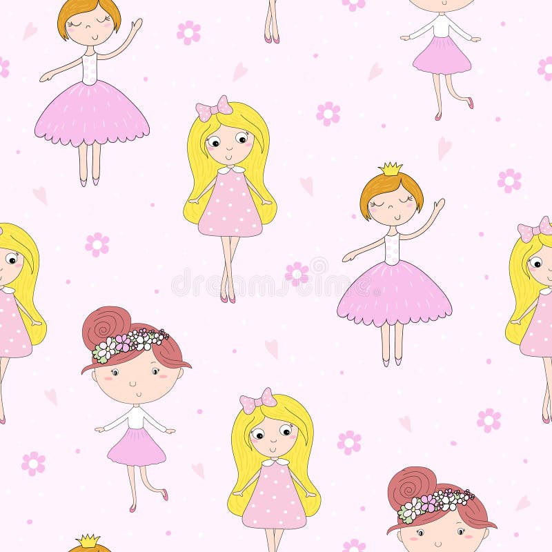 Cartoon Positive Seamless Pattern with Cute Girls Stock Vector ...