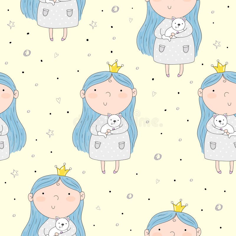 Cartoon Positive Seamless Pattern with Cute Girls Stock Vector ...