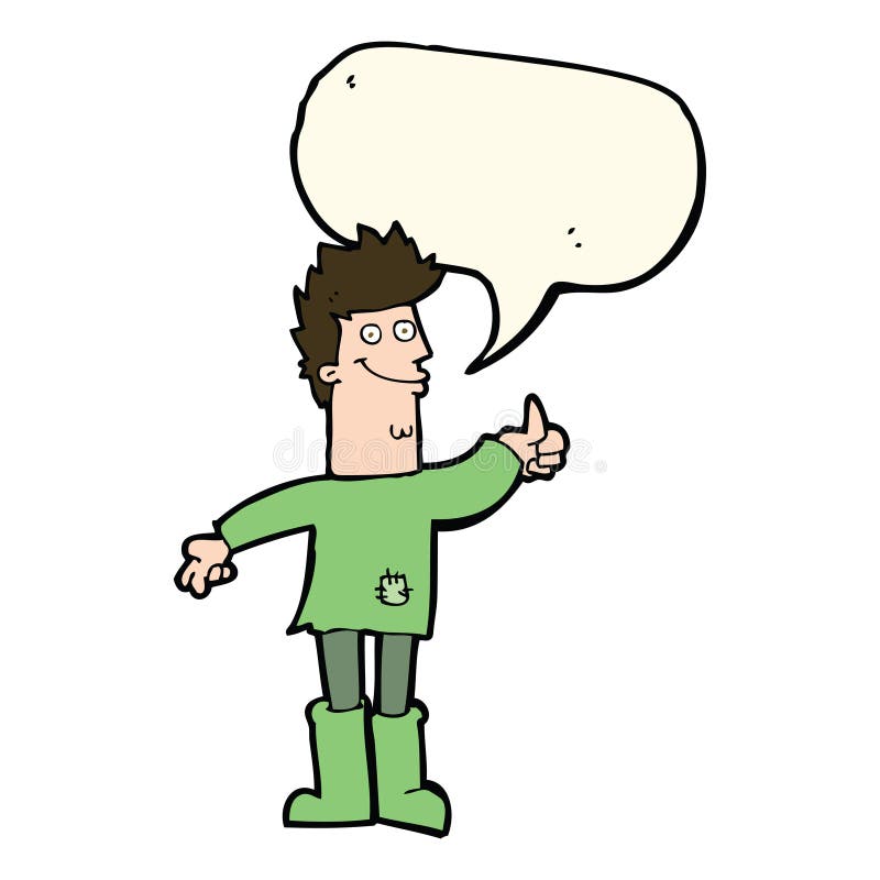 Cartoon Positive Thinking Man in Rags with Speech Bubble Stock ...
