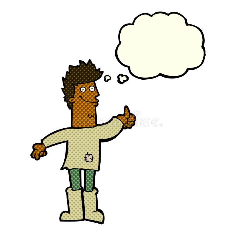 Cartoon Positive Thinking Man in Rags with Thought Bubble Stock ...