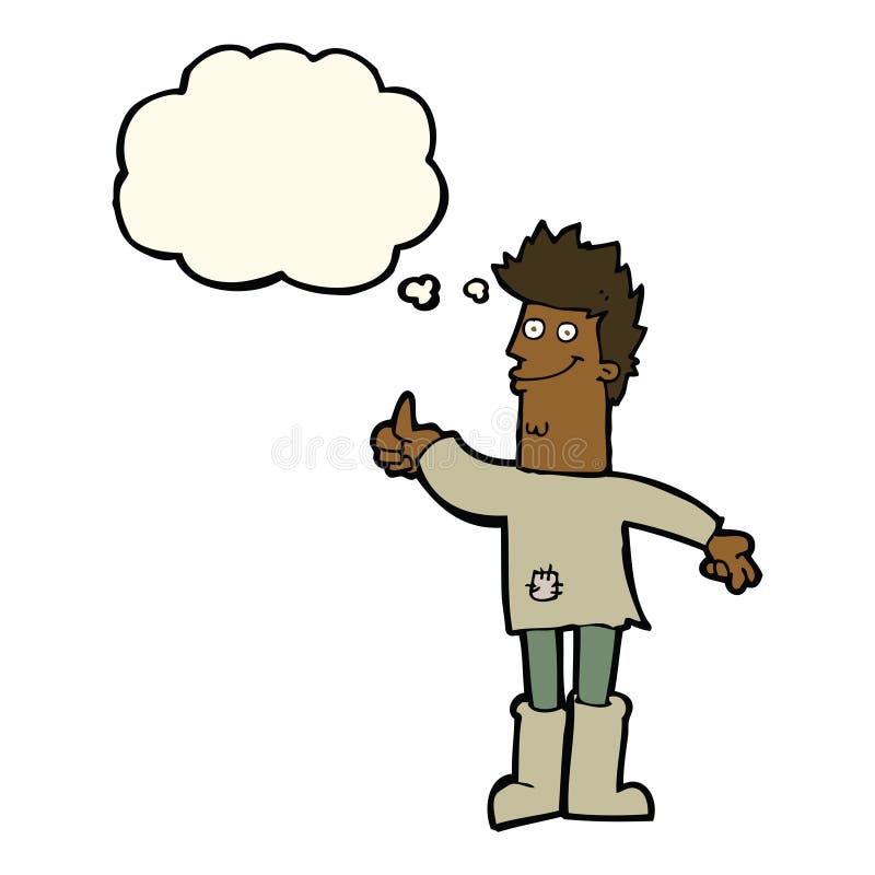 Cartoon Positive Thinking Man in Rags with Thought Bubble Stock ...