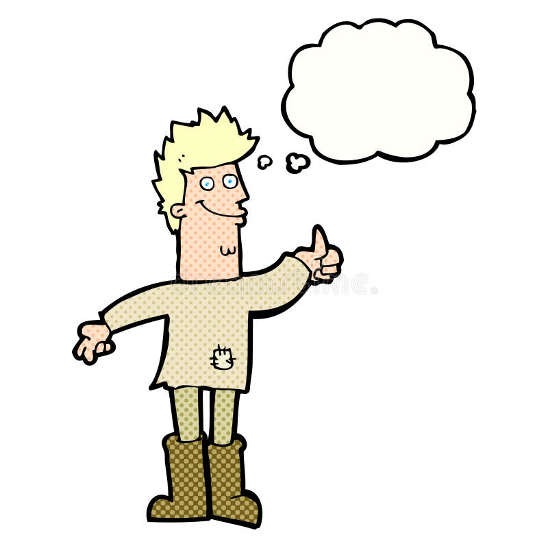 Cartoon Positive Thinking Man in Rags with Thought Bubble Stock ...