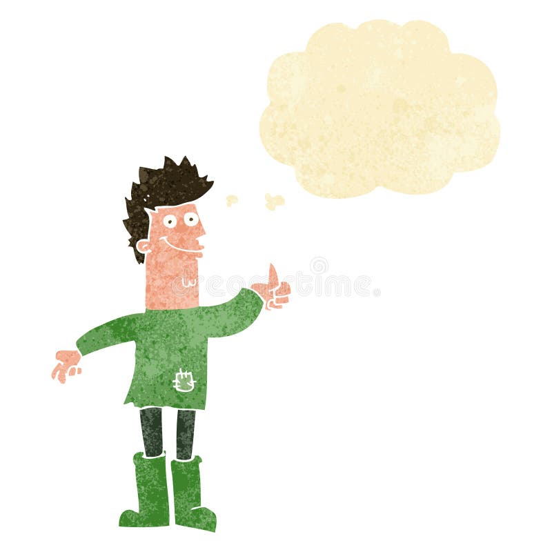 Cartoon Positive Thinking Man in Rags with Thought Bubble Stock ...