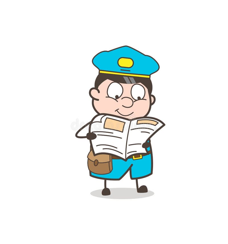 Cartoon Postboy Reading Newspaper Vector Stock Illustration ...