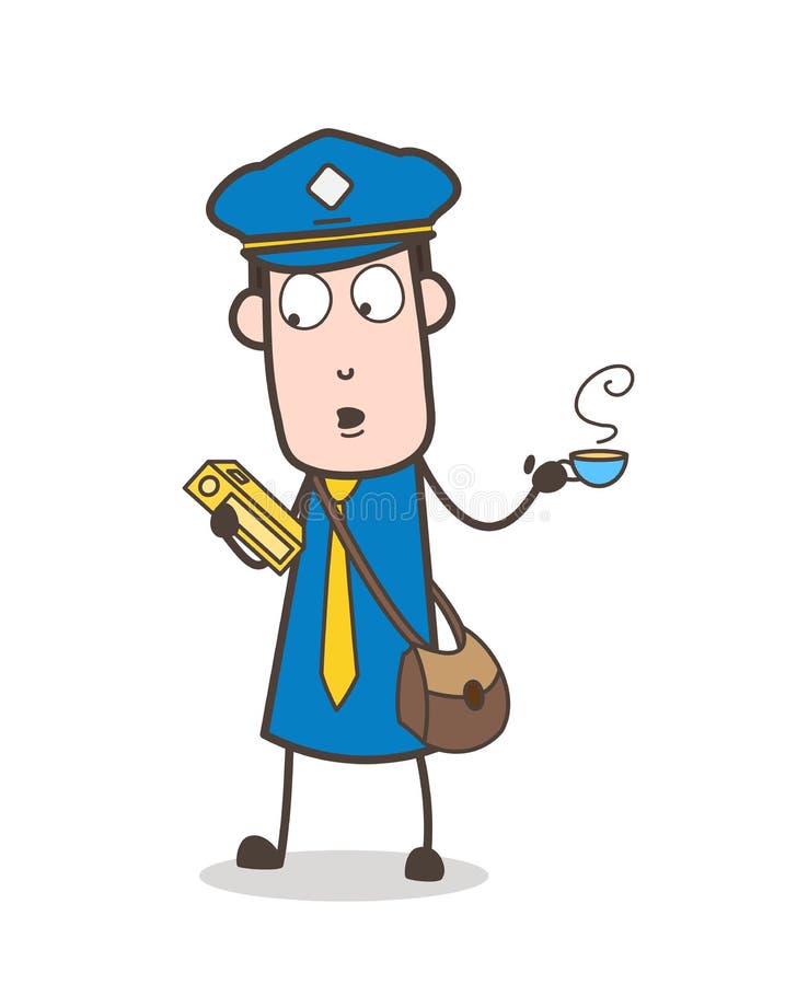 Cartoon Postman with Book and Coffee Vector Stock Illustration ...