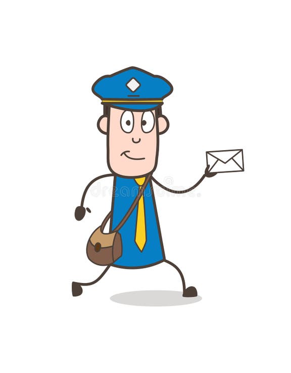 Cartoon Postman Running with Letter Stock Illustration - Illustration ...