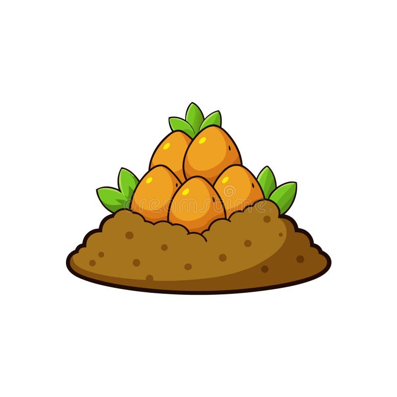 Cartoon Potatoes Growing from a Mound of Brown Soil Stock Photo ...