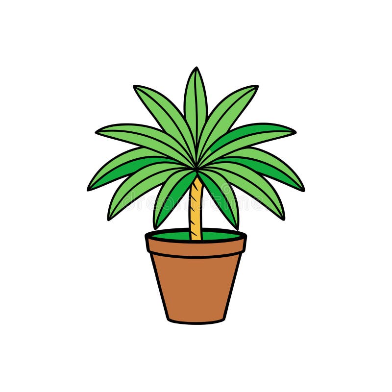 Cartoon Potted Palm Tree on White Background Illustration Stock ...