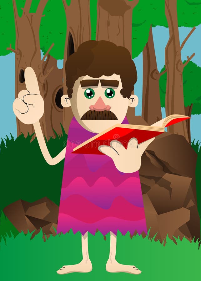 Prehistoric Man Reading a Red Book and Making a Point. Stock Vector ...