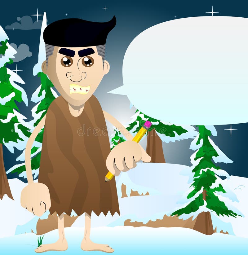 Prehistoric Man Writing with Pencil. Stock Vector - Illustration of ...