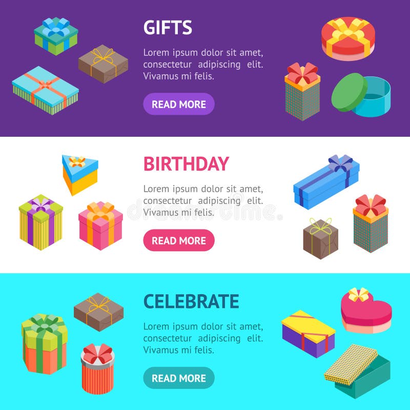 Cartoon Present Boxes Banner Horizontal Set. Vector Stock Vector ...