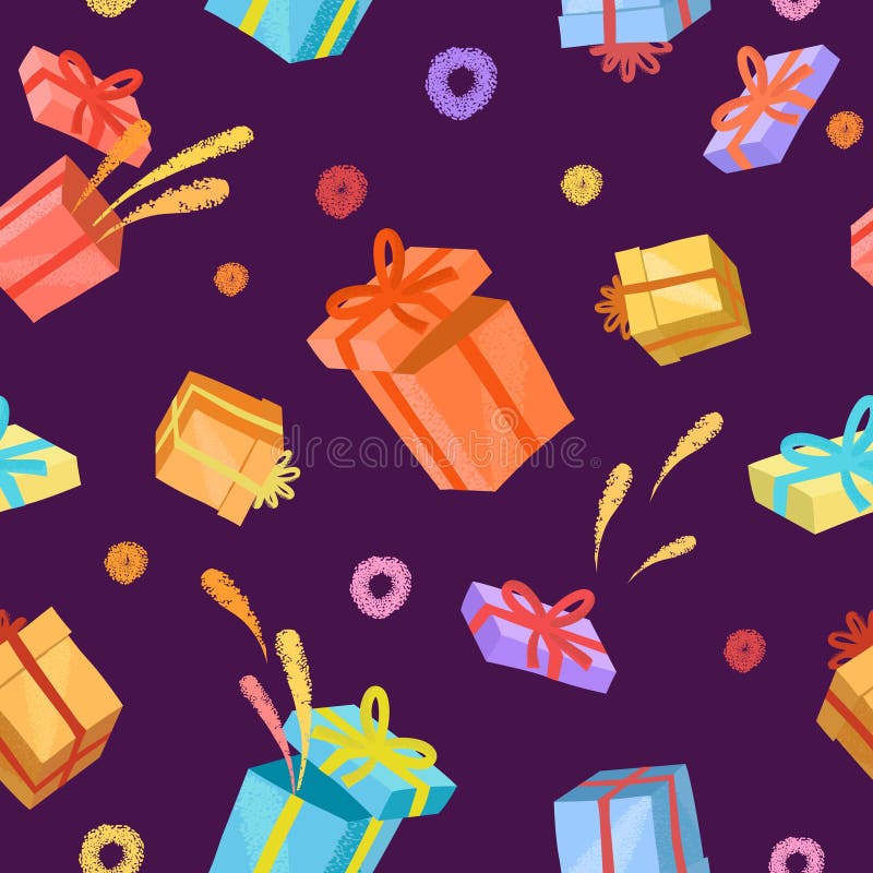 Cartoon Present Boxes Seamless Pattern Stock Vector - Illustration of ...