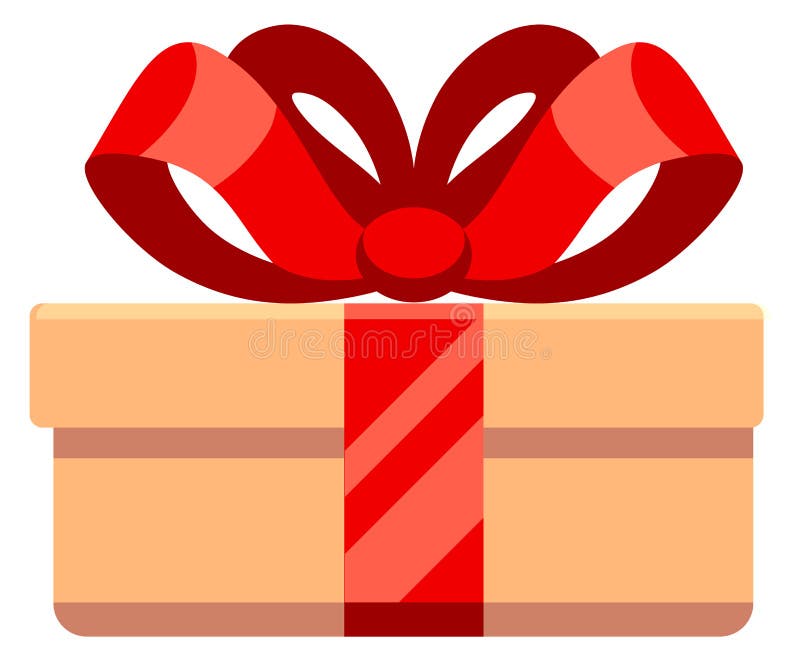 Present Box Icon. Labeled Gift with Red Bow in Cartoon Isometric Style ...