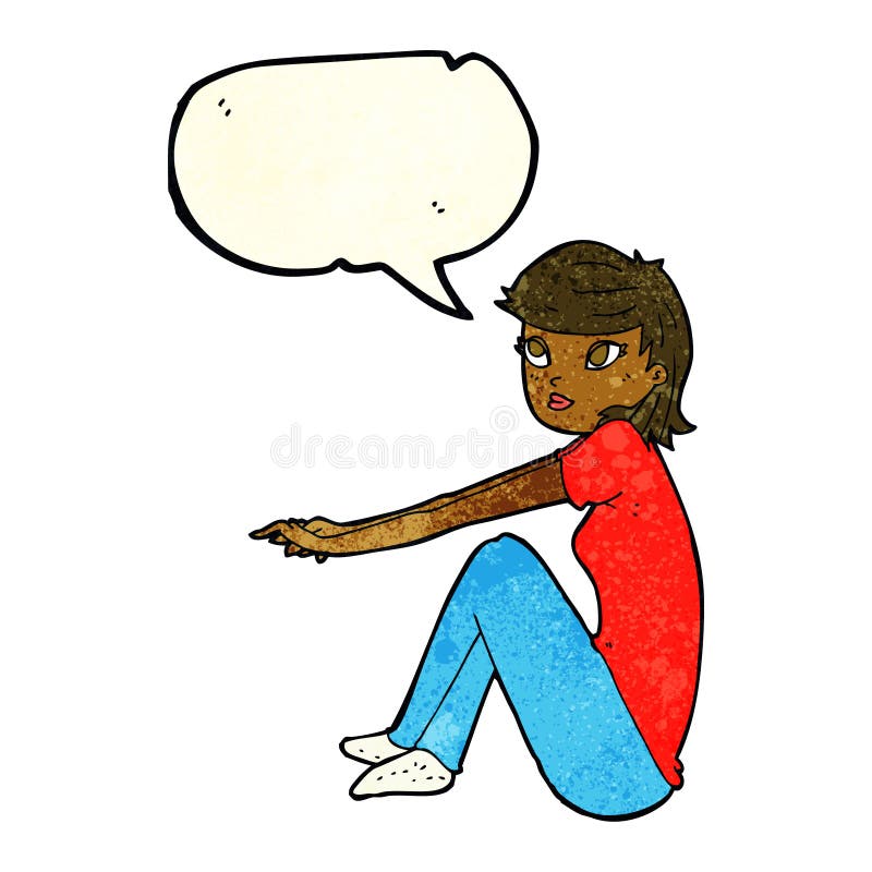 Cartoon Pretty Girl Sitting with Speech Bubble Stock Illustration ...