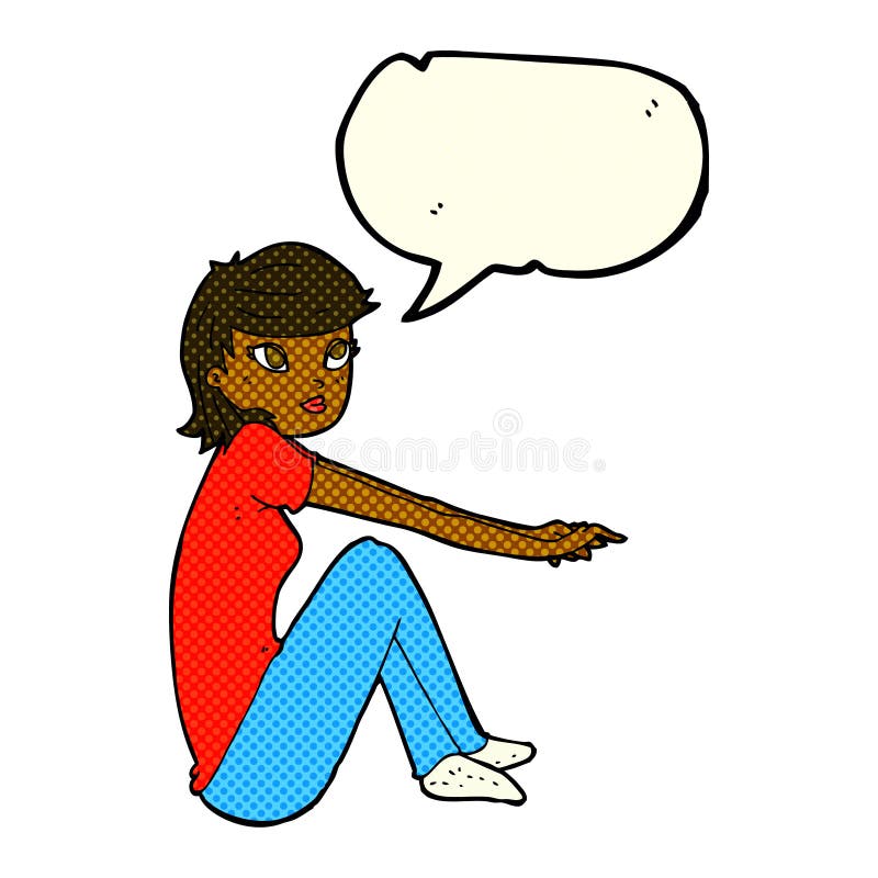 Cartoon Pretty Girl Sitting with Speech Bubble Stock Illustration ...