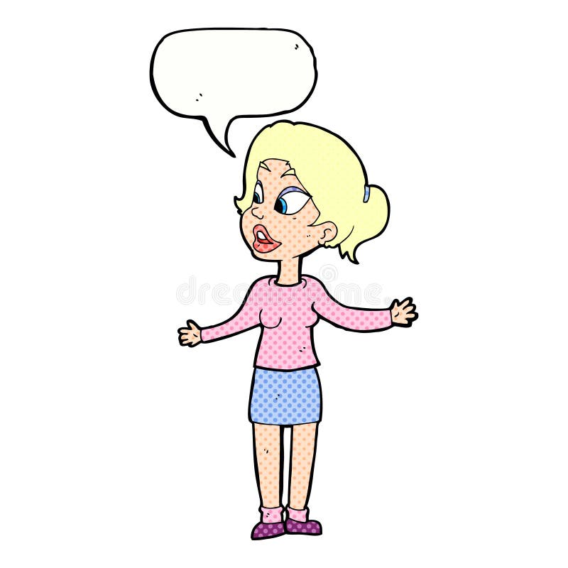 Cartoon Pretty Woman Explaining Something with Speech Bubble Stock ...