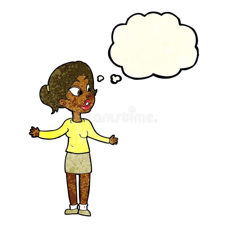 Cartoon Pretty Woman Explaining Something with Thought Bubble Stock ...
