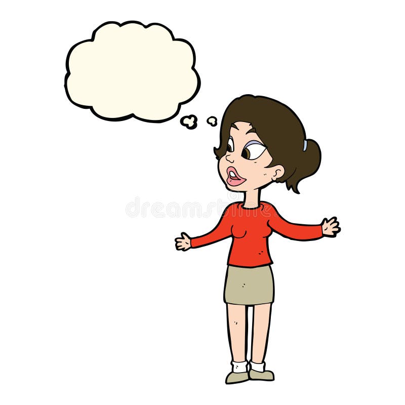 Cartoon Pretty Woman Explaining Something with Thought Bubble Stock ...