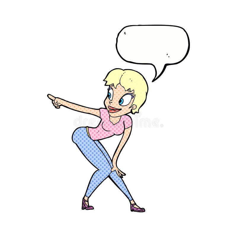 Cartoon Pretty Woman Pointing With Speech Bubble Stock Illustration