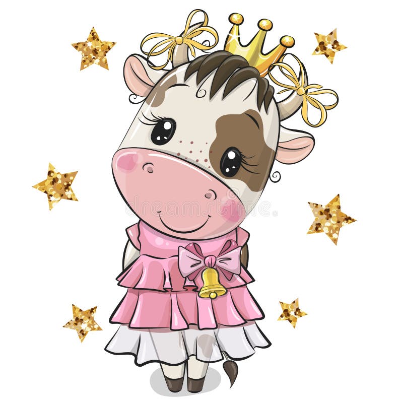 Cartoon Princess Cow on a White Background Stock Vector - Illustration ...