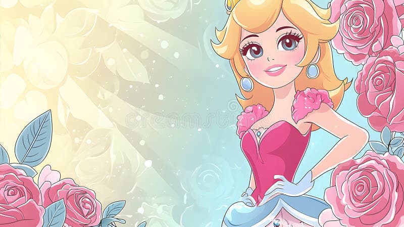 Cartoon Princess with Floral Background Stock Illustration ...