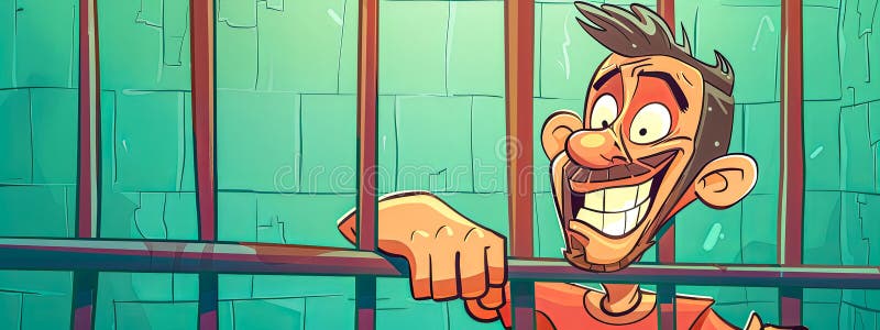Cartoon Prisoner Leaning on Jail Bars Stock Image - Image of cheeky ...