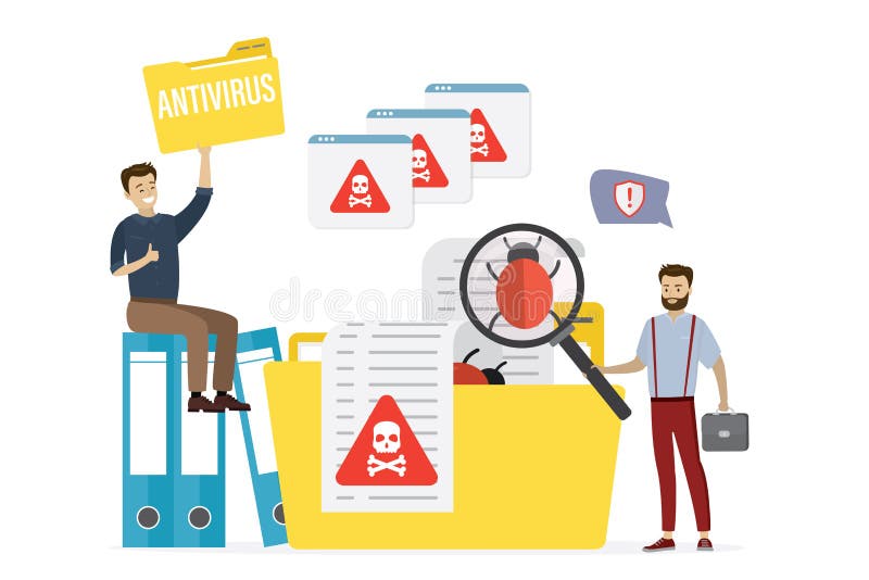 Cartoon Programmer and System Administrator Search Viruses and Bugs in ...