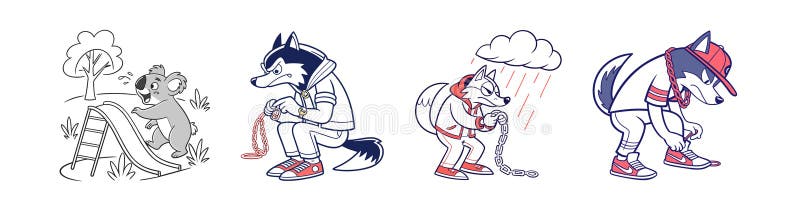 Cartoon Progression: Joy To Struggle and Adaptation Stock Vector ...