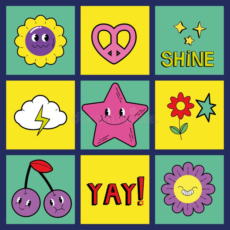 Cartoon Psychedelic Shapes. Abstract Comic Characters and Shapes with ...